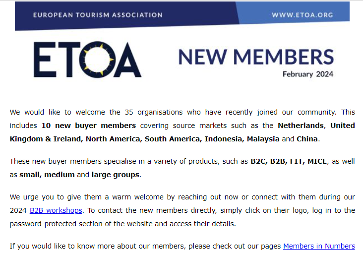 New members - ETOA - European tourism association | 1,100+ members