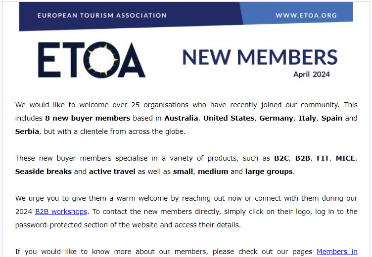 New members - ETOA - European tourism association | 1,100+ members